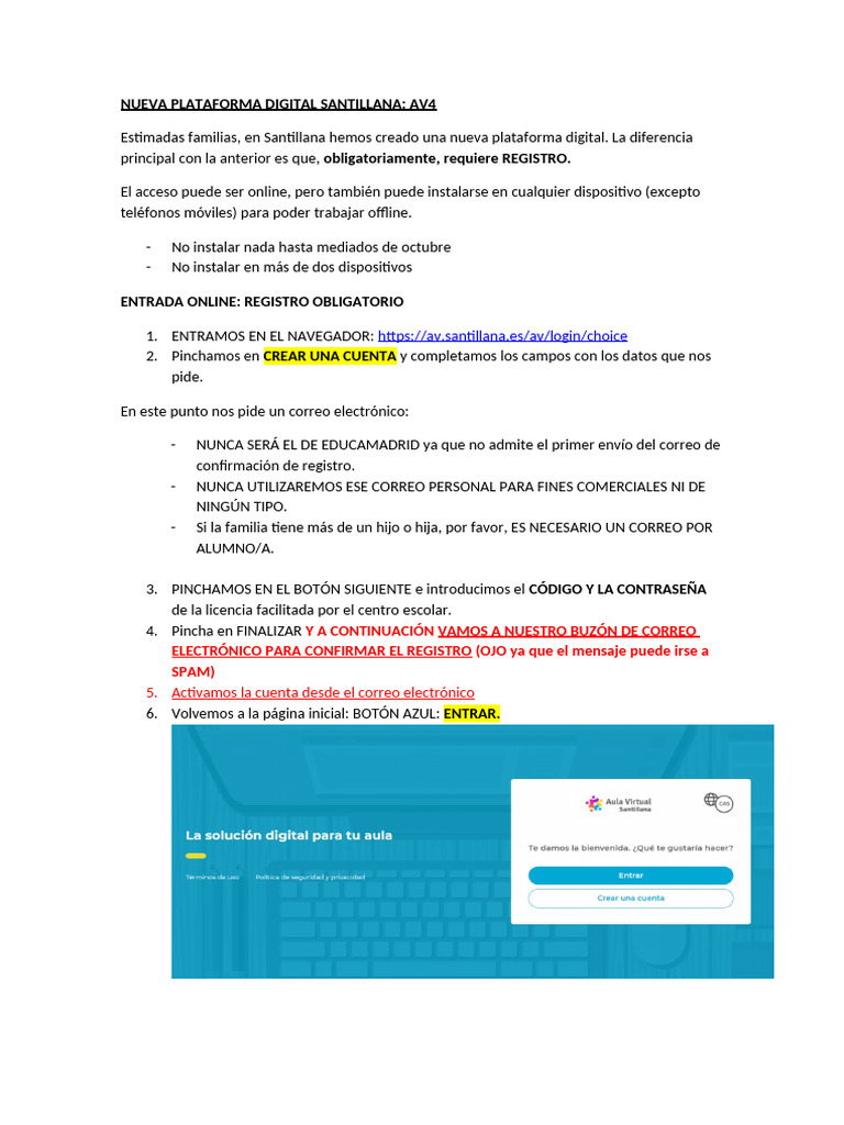 TUTORIAL REGISTRO LIBROS SANTILLANA 1º FAMILIAS | PDF