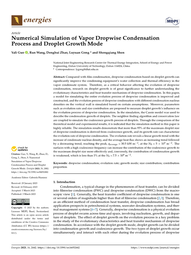Numerical Simulation of Vapor Dropwise Condensatio | PDF | Hydrophobe ...