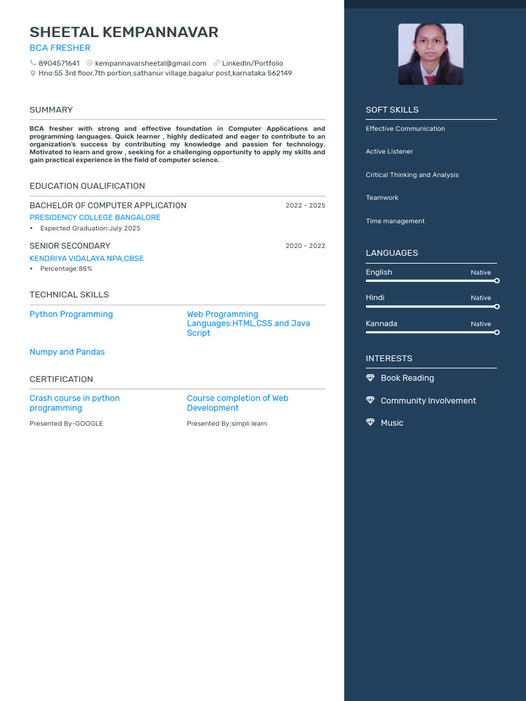 Sheetal Kempannavar Resume | PDF | Computers