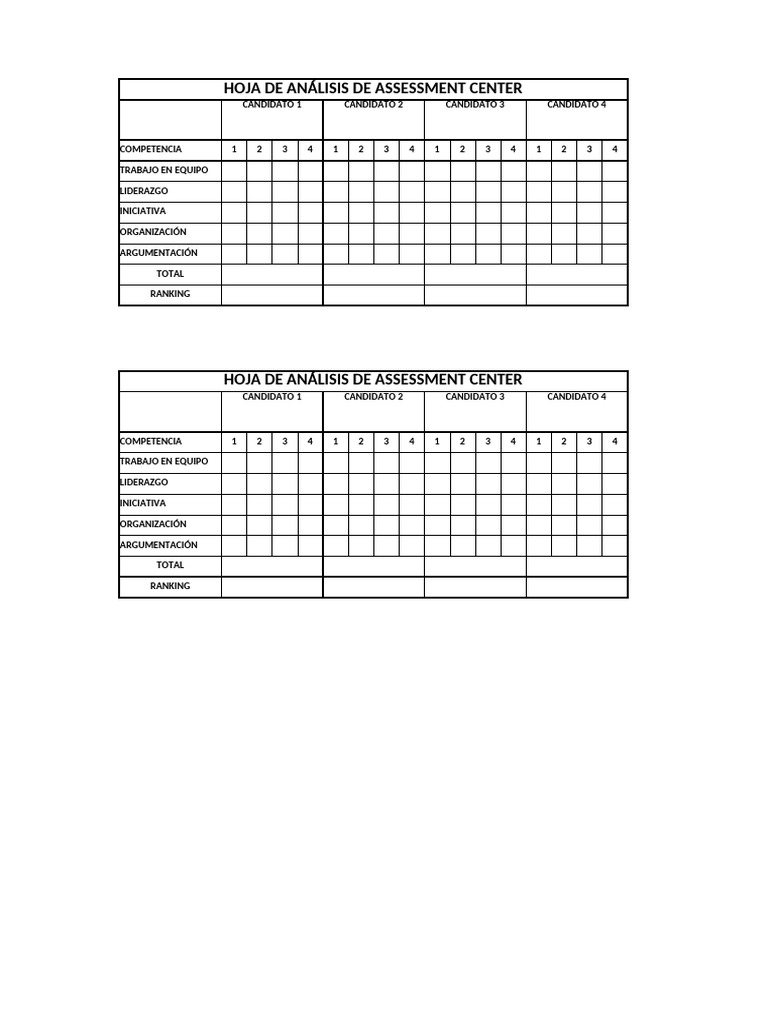 HOJA DE EVALUACIÓN DE ASSESSMENT CENTER | PDF