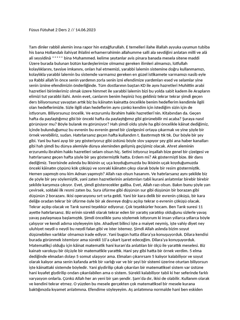 Füsus Fütuhat 2 Ders 2 | PDF