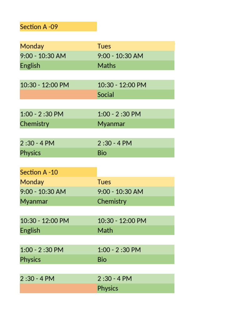 Time Table For G 11 A | PDF | Physical Sciences | Natural Sciences
