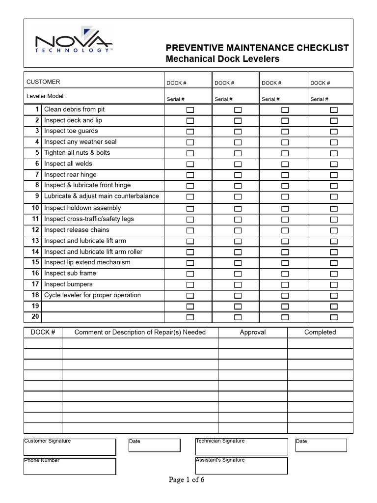 Dock Leveler Maintenance Checklist | PDF | Elevator | Manufactured Goods