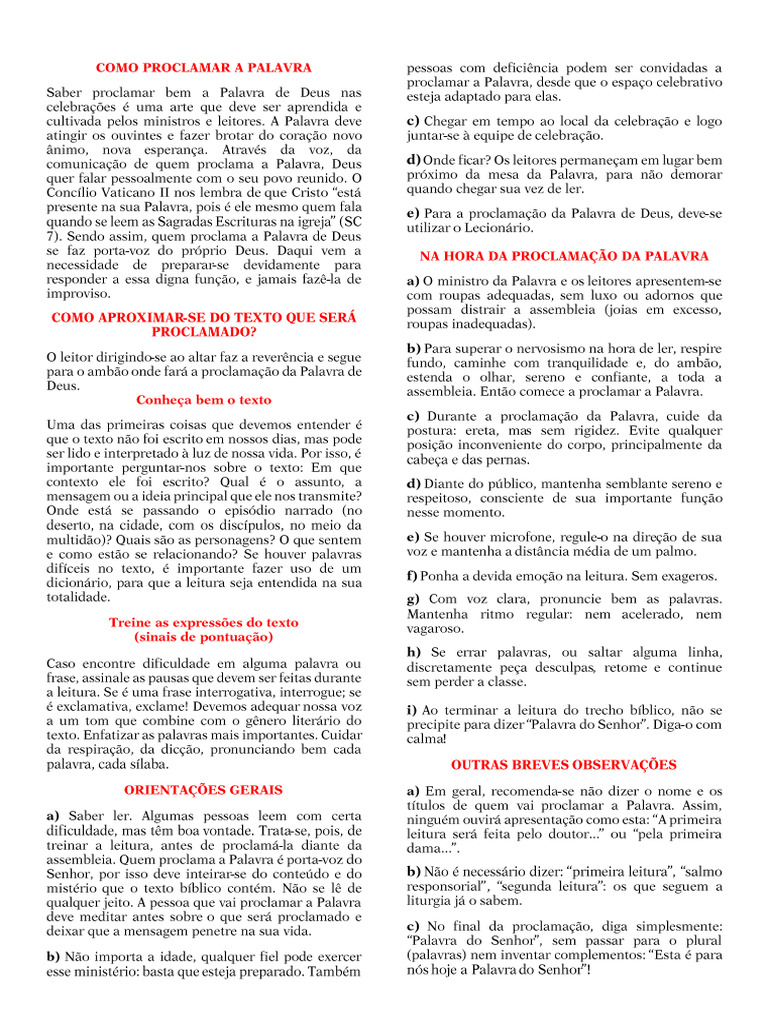 COMO PROCLAMAR A PALAVRA - LEITORES | PDF