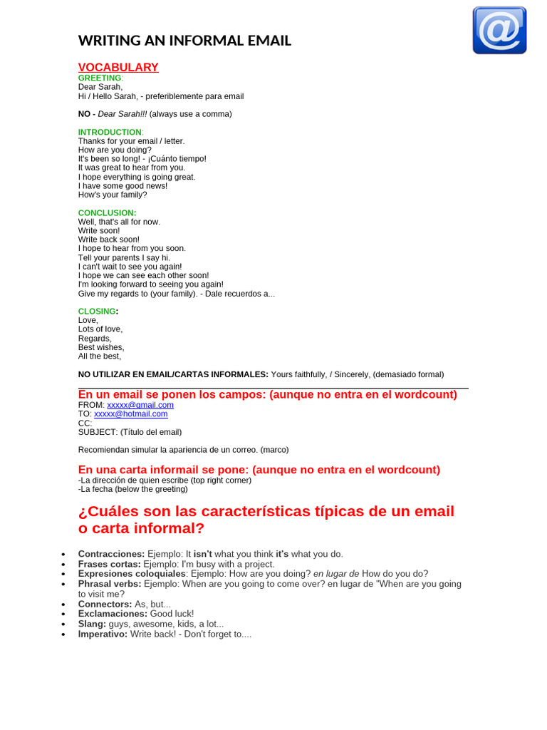 Writing An Informal Email Pdf