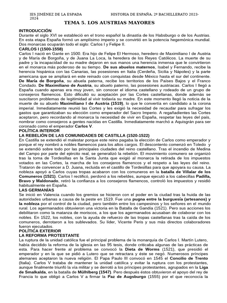 5.los Austrias Mayores (2023-2024) | PDF | Imperio español | Casa de los Habsburgo