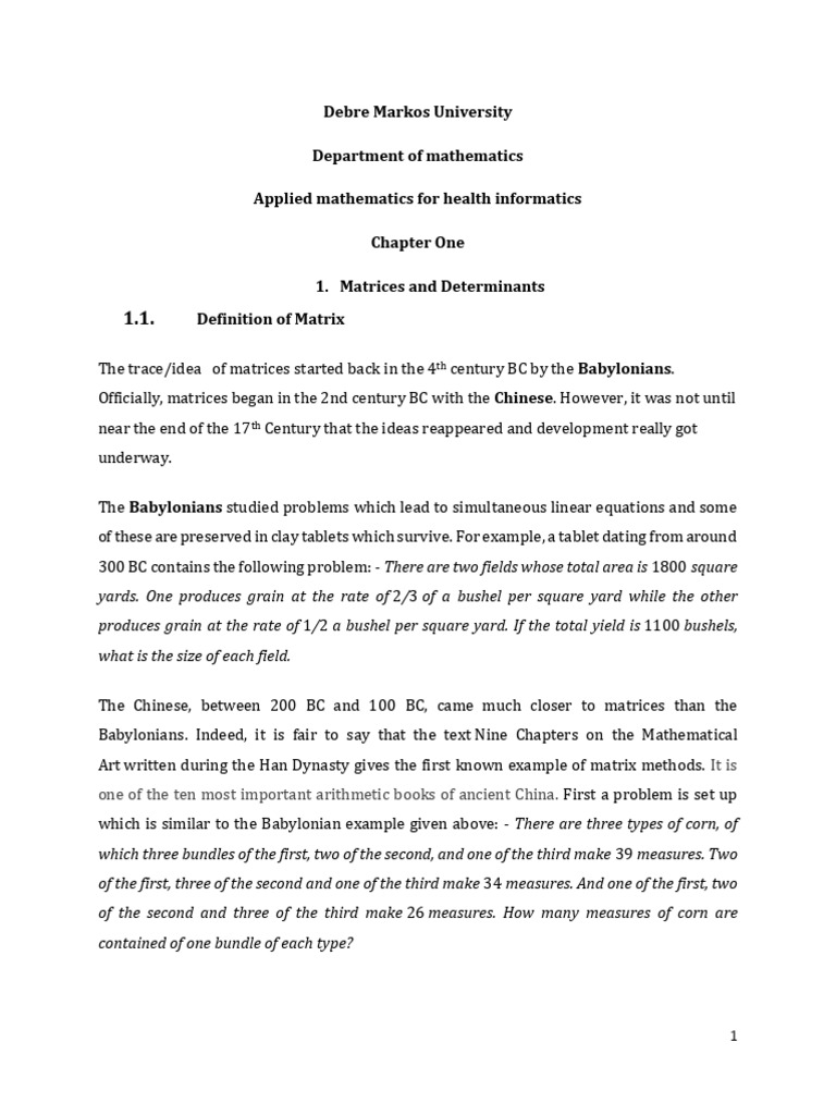 Applied Math for Biotech Modul | PDF | Determinant | Matrix (Mathematics)
