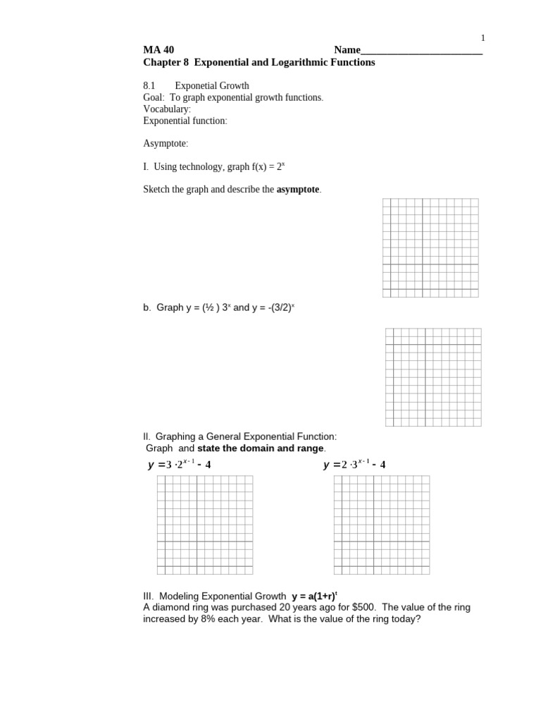 Chapter 8 Exponential and Logarithmic Functions1 | PDF | Exponential Function | Logarithm