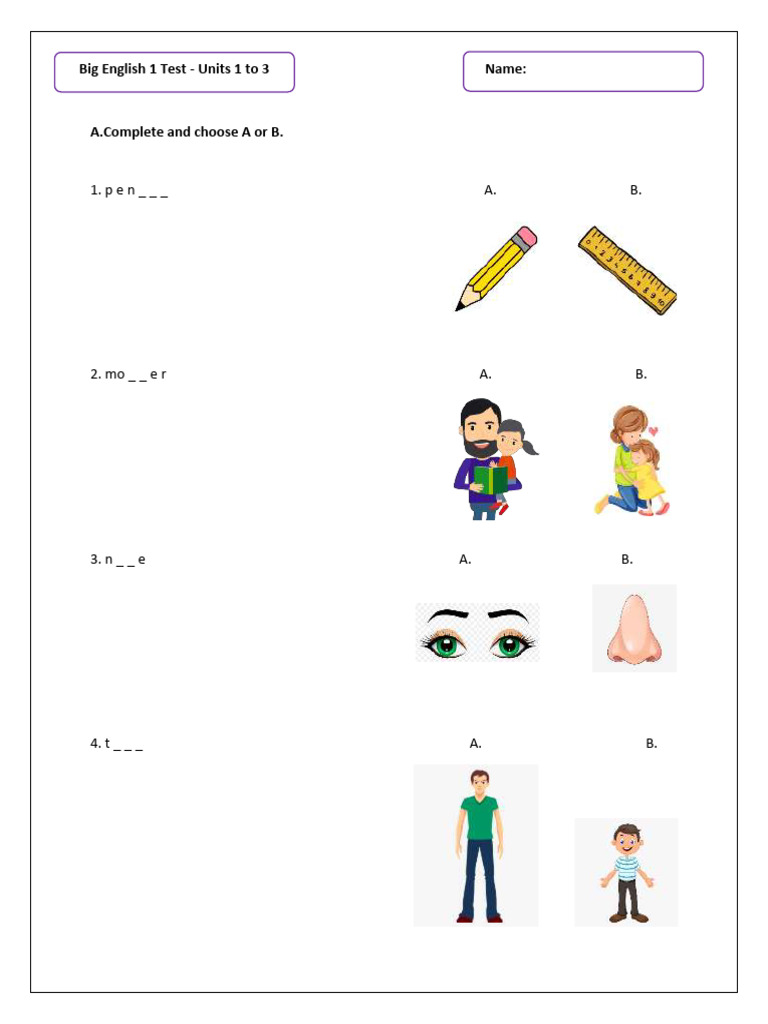 Big English 1 Unit 3 Test Activities | PDF
