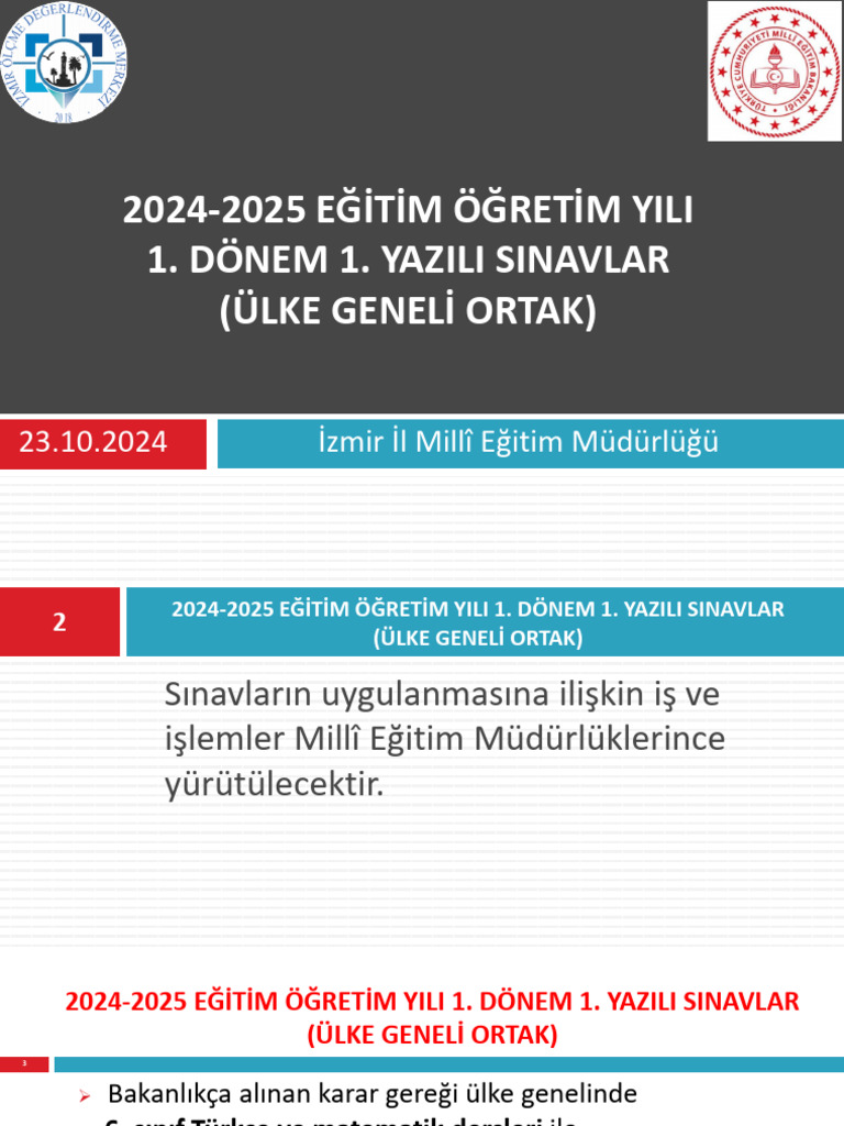 2024-2025 Eği̇ti̇m Öğreti̇m Yili 1. Dönem (Ülke Geneli̇ Ortak) Toplantisi 23 Eki̇m 2024 | PDF