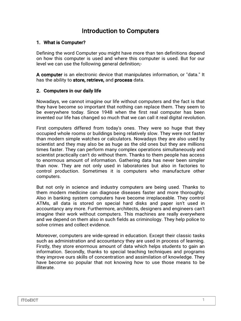 Introduction to Computers-1(1) | PDF | Computing | Computer Engineering