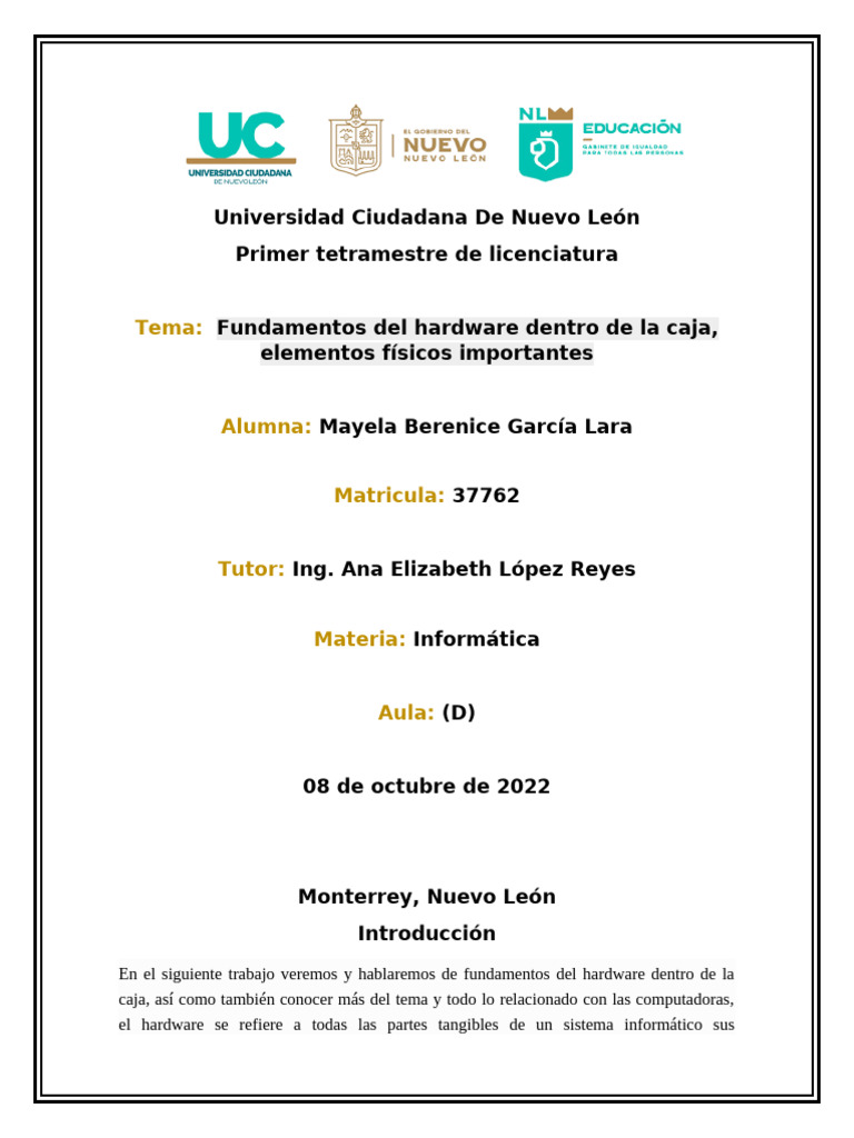 Act#1 Informática Lic | PDF | Hardware de la computadora | Informática