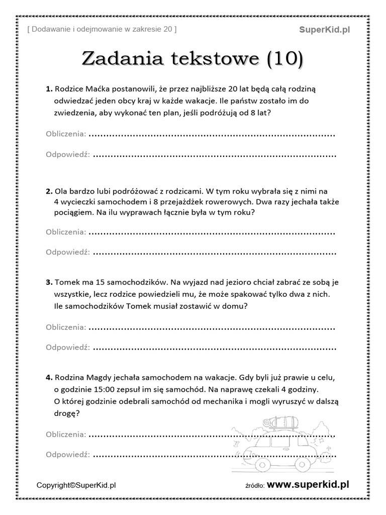Mat Zad Tekst Dodawanie 20 10 | PDF
