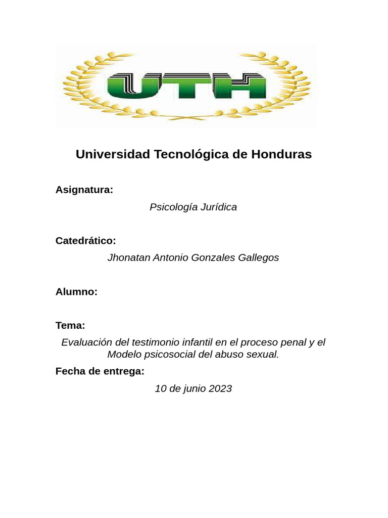 Informe de La Evaluación Del Testimonio Infantil en El Proceso Penal y ...