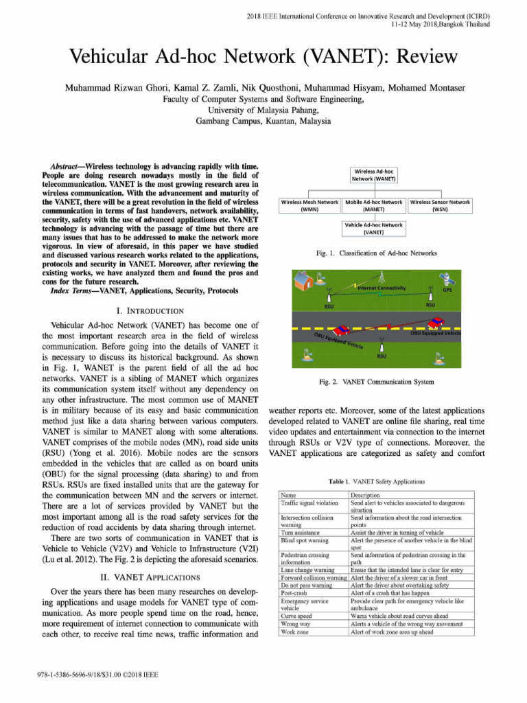 Vehicular Ad Hoc Network Vanet Review Pdf Computer Network Routing
