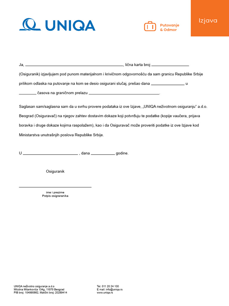 Izjav PZO Sa Licnom Kartom | PDF