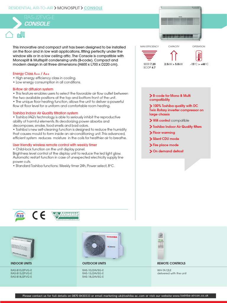 RAS Console Bi-Flow R32 Product Data | PDF | Air Conditioning ...
