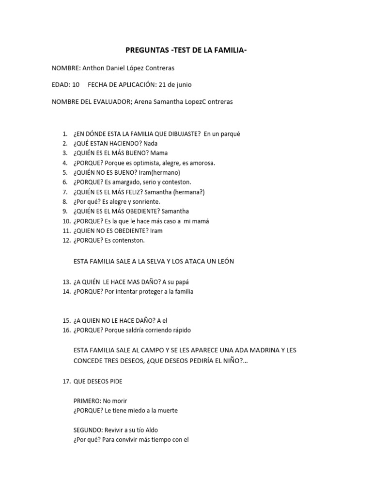 Preguntas Test de La Familia | PDF
