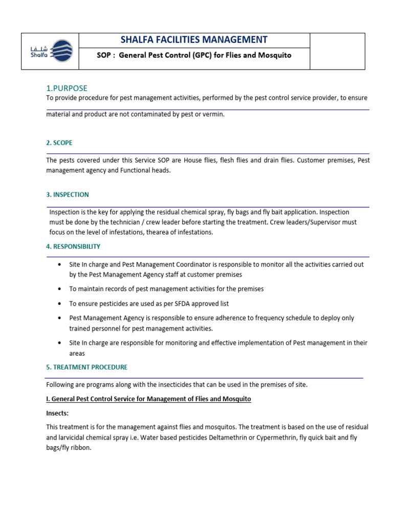 Pest Control SOP for Facilities | PDF | Pest Control | Pesticide