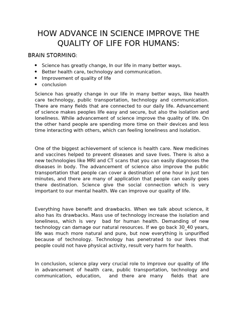 Advance in Science Improve The Quality of Life For Humans | PDF | Self ...