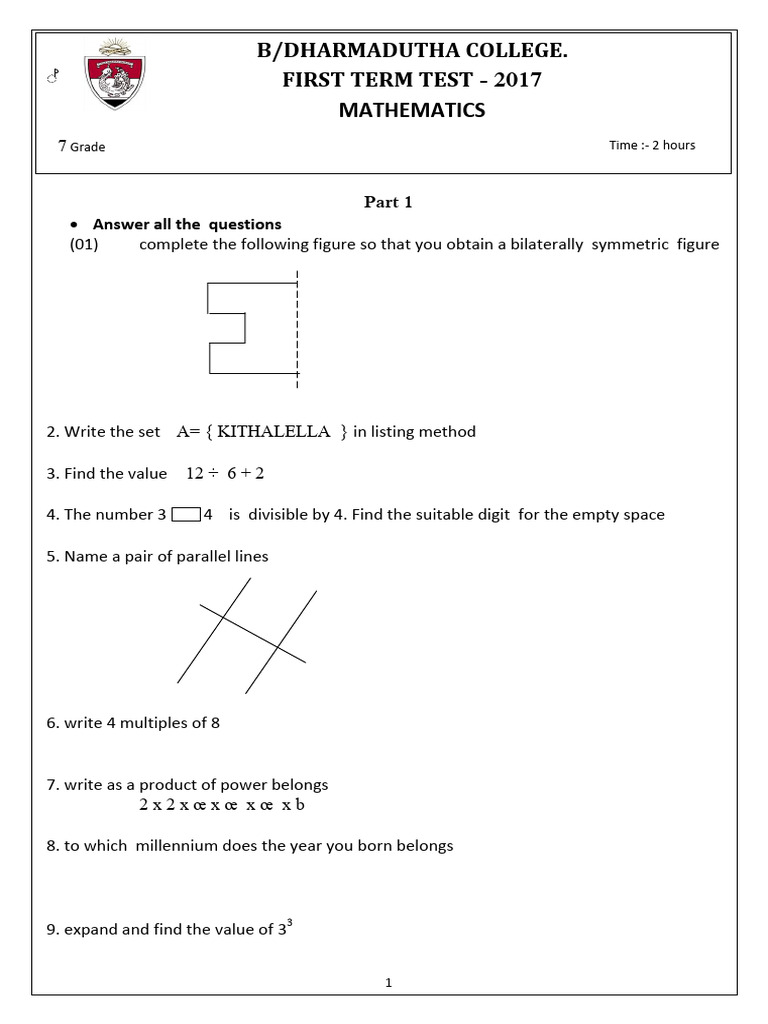 7th Grade Mathematics Test Questions | PDF | Classical Geometry ...