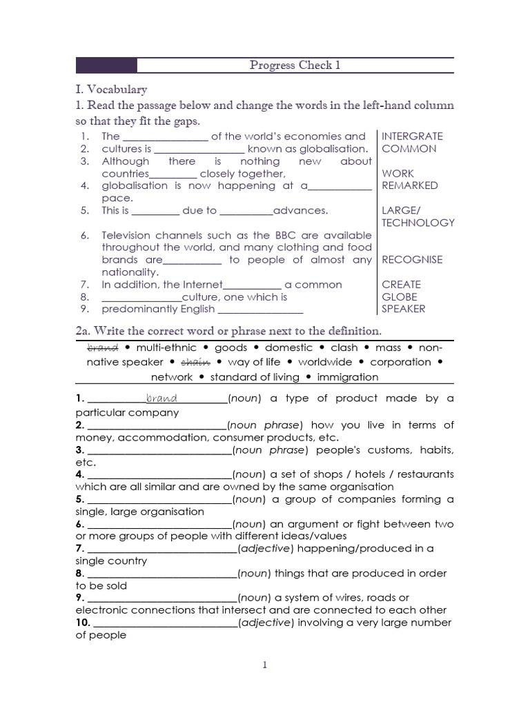 Progress Check 1 | PDF | Noun | Adjective