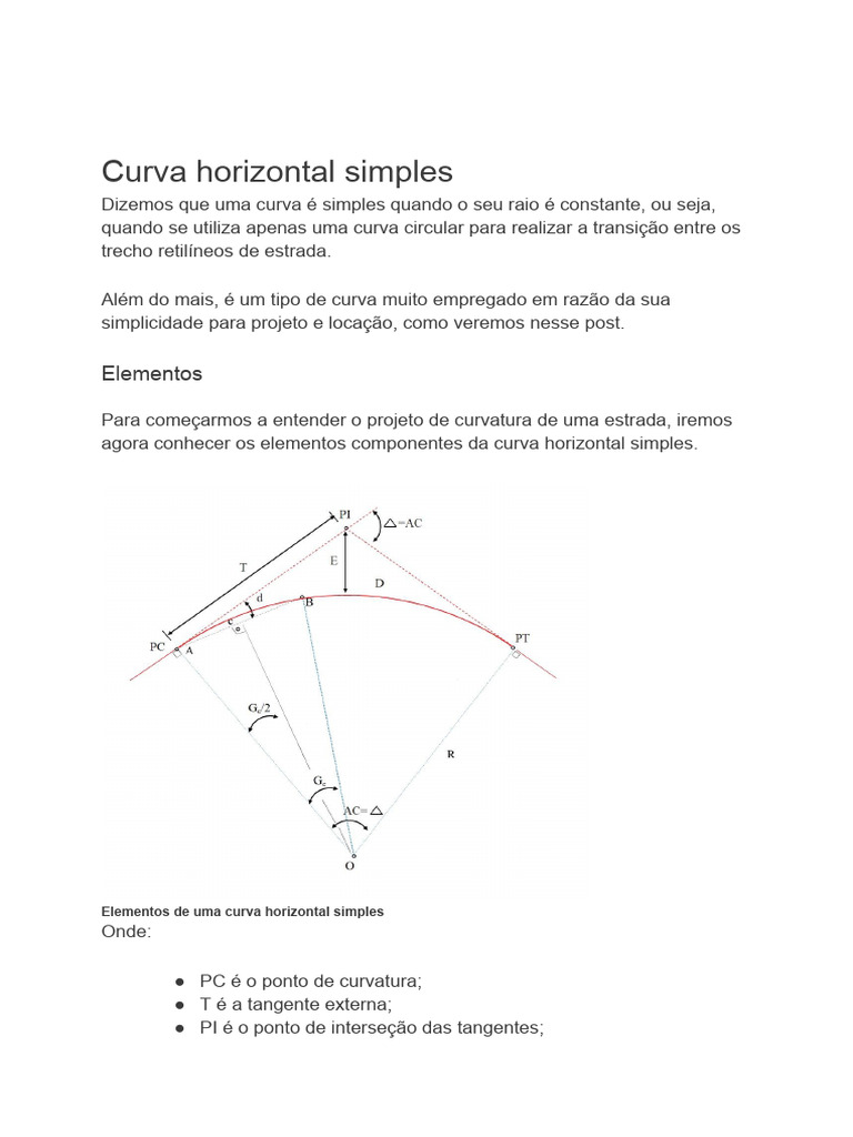 Elementos da Curva Horizontal Simples | PDF | Curva | Curvatura
