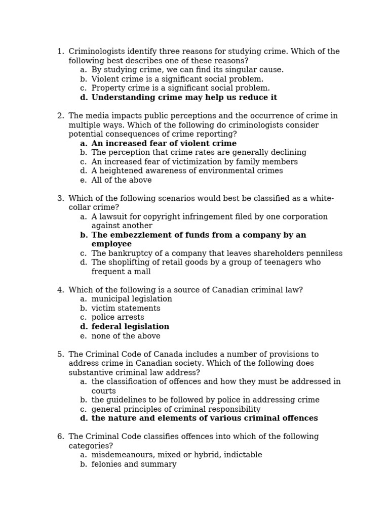 Sociology 225 Sample Questions (Answers) | PDF | Crimes | Crime & Violence