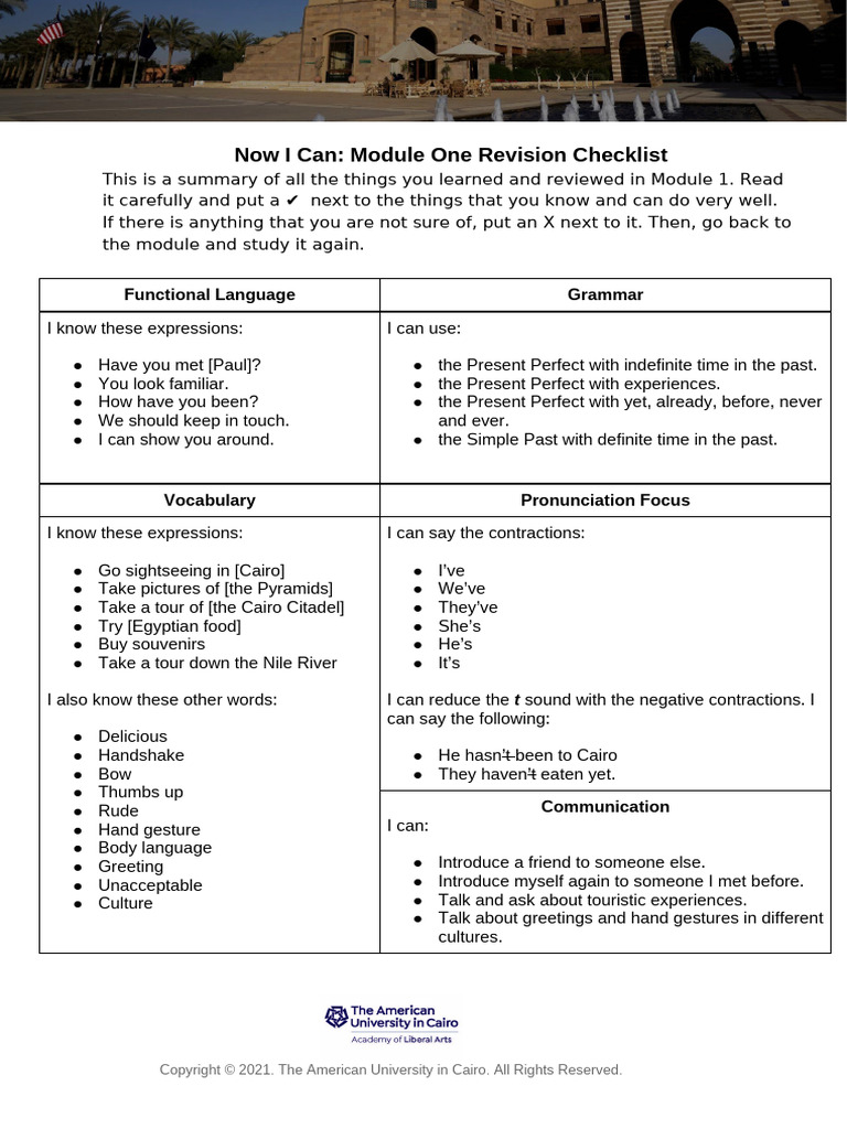 4.1 Now I Can - Module One Checklist | PDF | Linguistics | Human ...