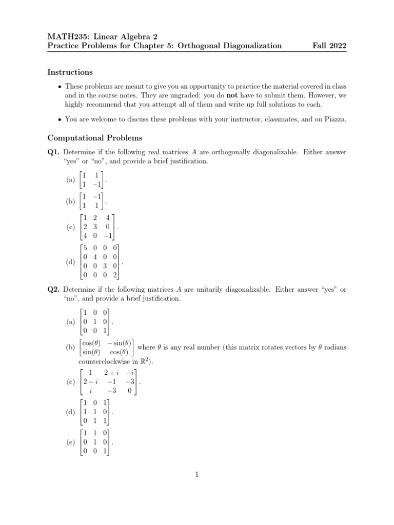 Practice Problems Chapter 5 | PDF | Matrix (Mathematics) | Eigenvalues And Eigenvectors