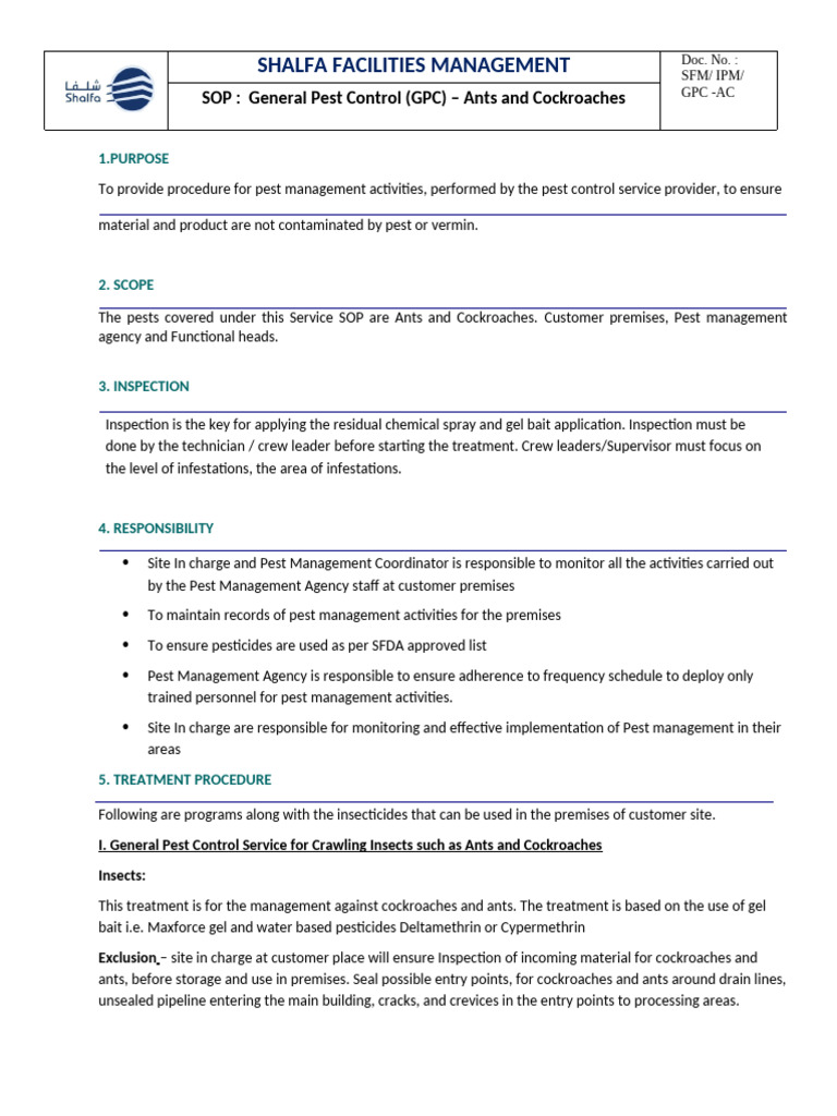 GPC SOP for Ants and Cockroaches | PDF | Pest Control | Pest (Organism)