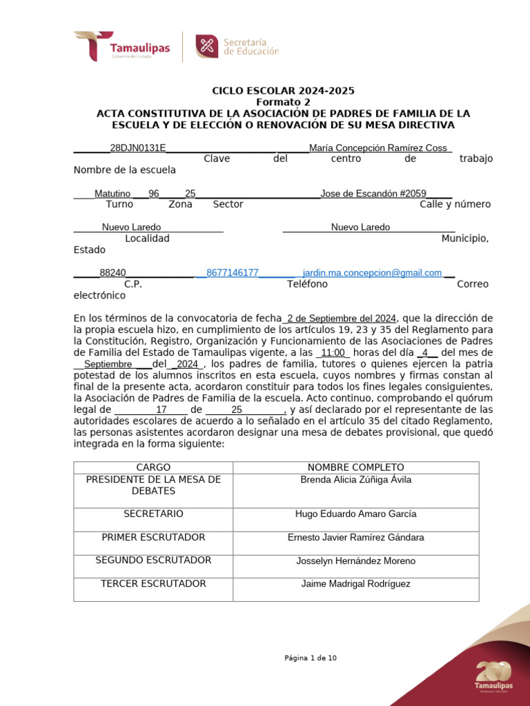 Formato - Acta-Constitutiva-Apf - 2024-2025 (Recuperado Automáticamente) | PDF | Gobierno