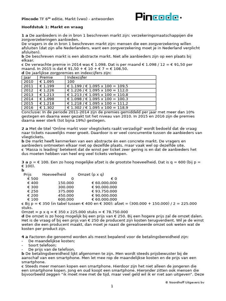 2 Markt Vraag en Aanbod Antwoorden Vwo | PDF