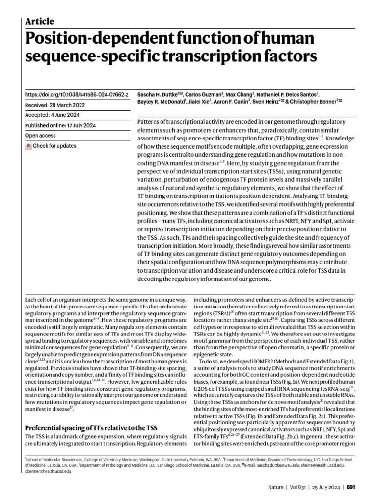 Position-Dependent Function of Human Sequence-Specific Transcription ...