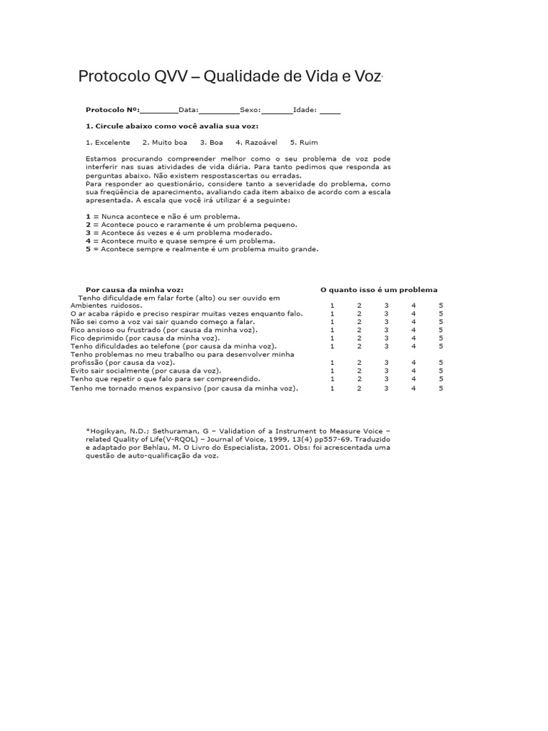 Protocolo QVV: Avaliação da Voz | PDF | Carreira e Crescimento | Artes ...