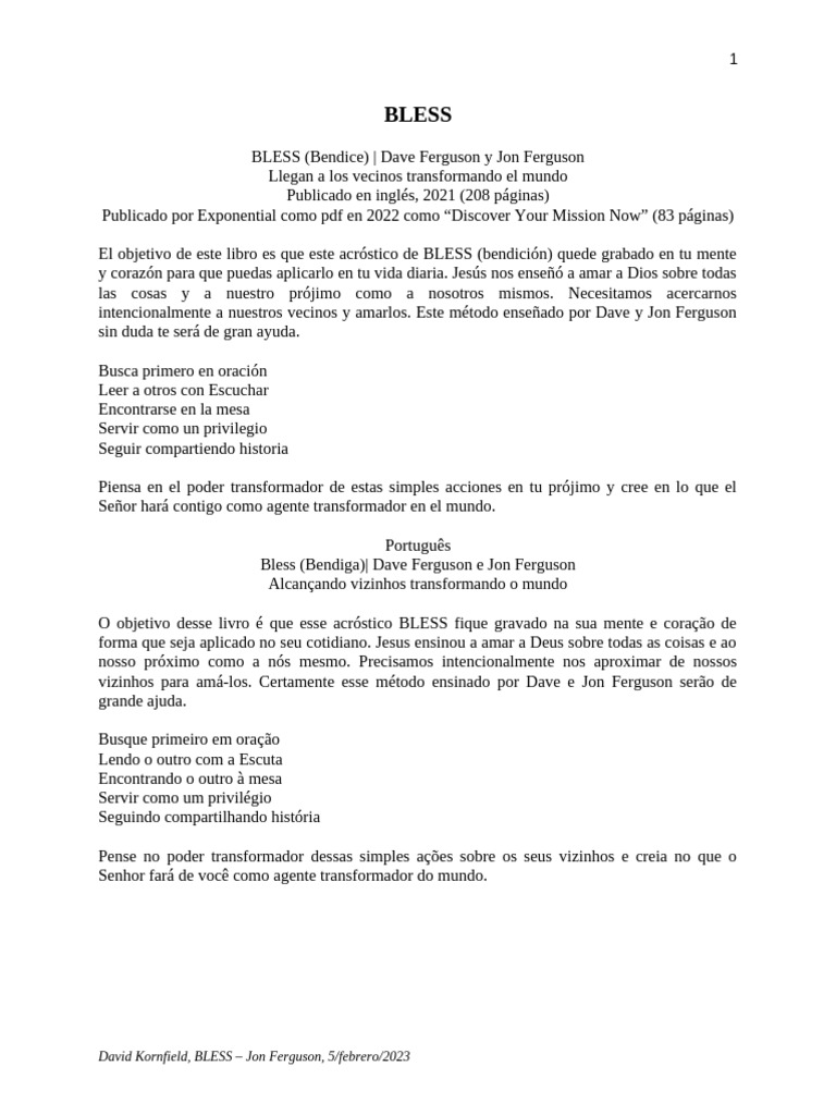 BLESS-Jon Ferguson Portugues | PDF | Salud y bienestar