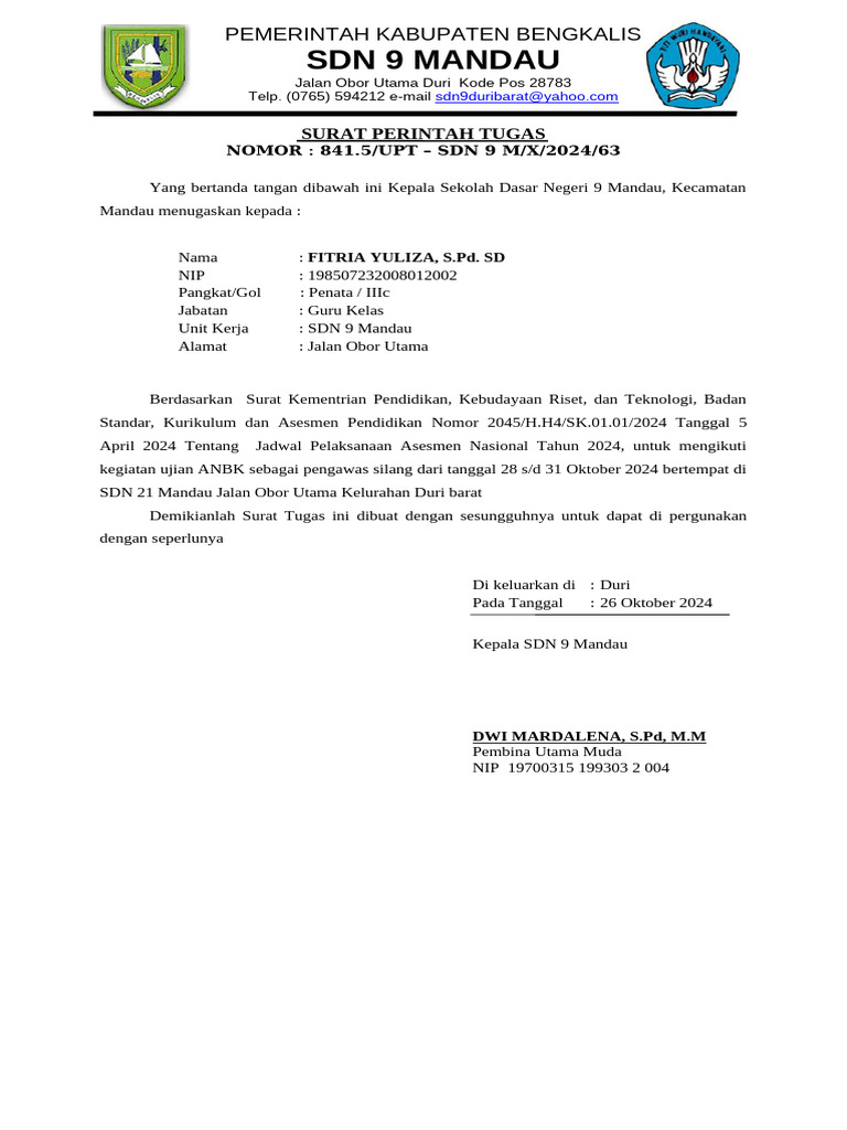 SPT Pengawas ANBK 2024 | PDF