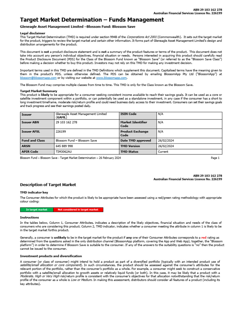 Blossom_Save_Target_Market_Determination | PDF | Investing | Derivative ...
