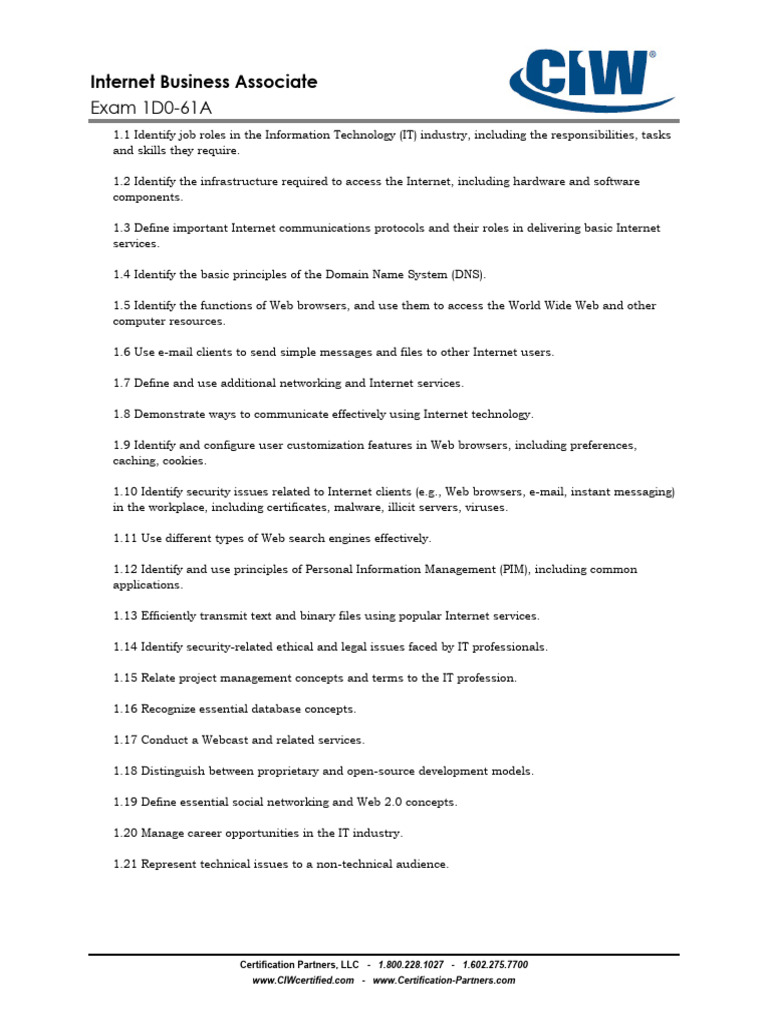 Exam 1D0-61A: Internet Business Associate | PDF | Business