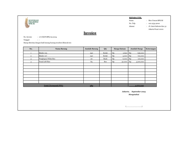 Invoice Pengadaan Barang BPK RI | PDF