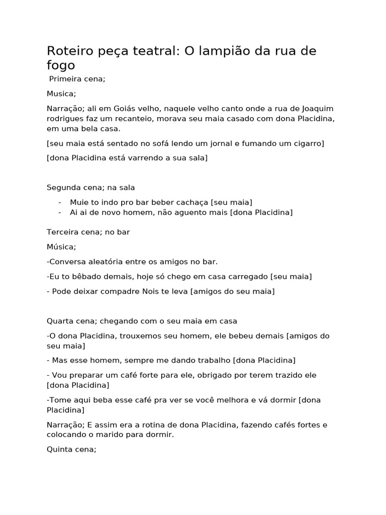 Roteiro Peça Teatral O Lampião Da Rua de Fogo | PDF