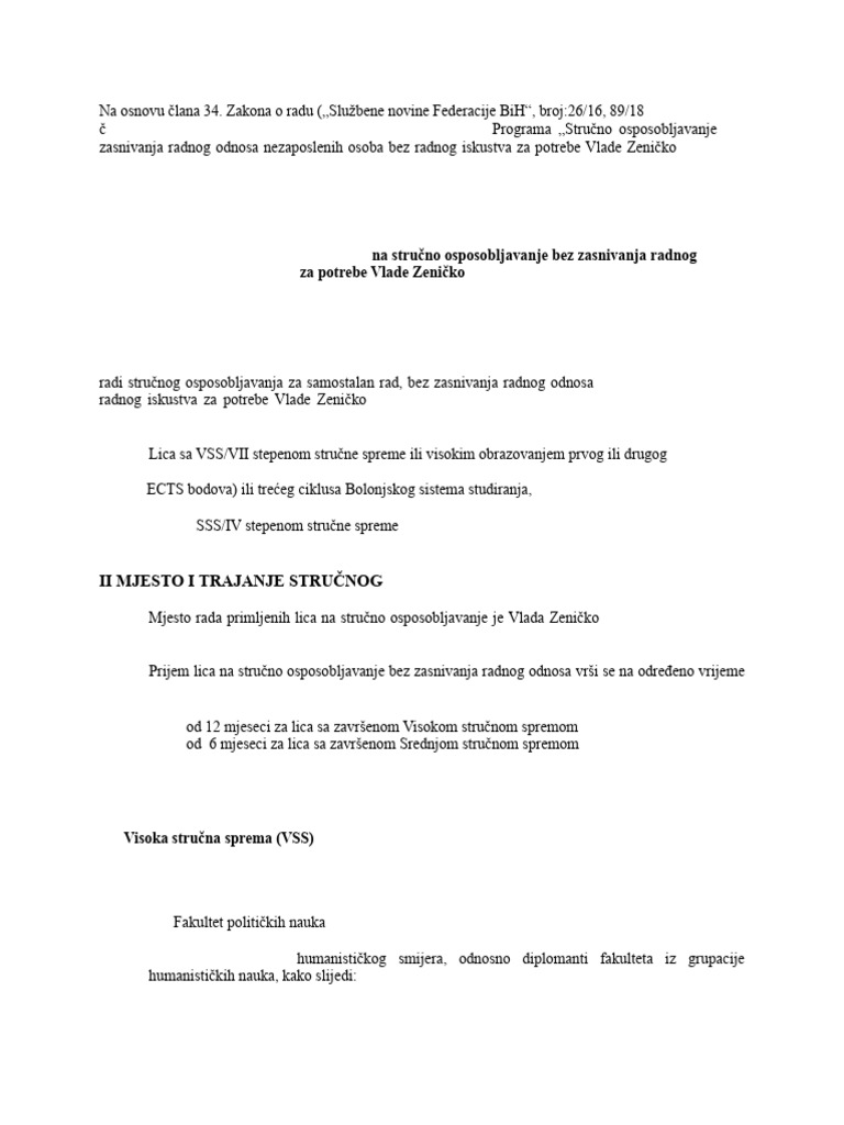 Javni Oglas Strucno Osposobljavanje 2024-2025 | PDF