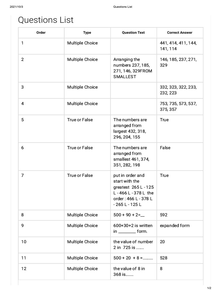 Ordering_numbers | PDF | Multiple Choice | Tests