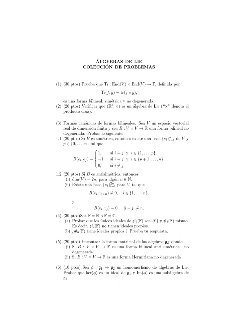 Lie Algebras Problems | PDF | Algebra de mentiras | Enseñanza de matemática
