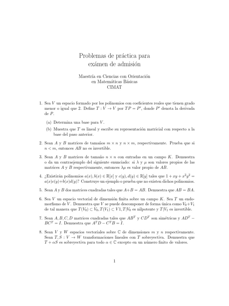 Practice Problems GRE | PDF | Ecuaciones | Matriz (Matemáticas)