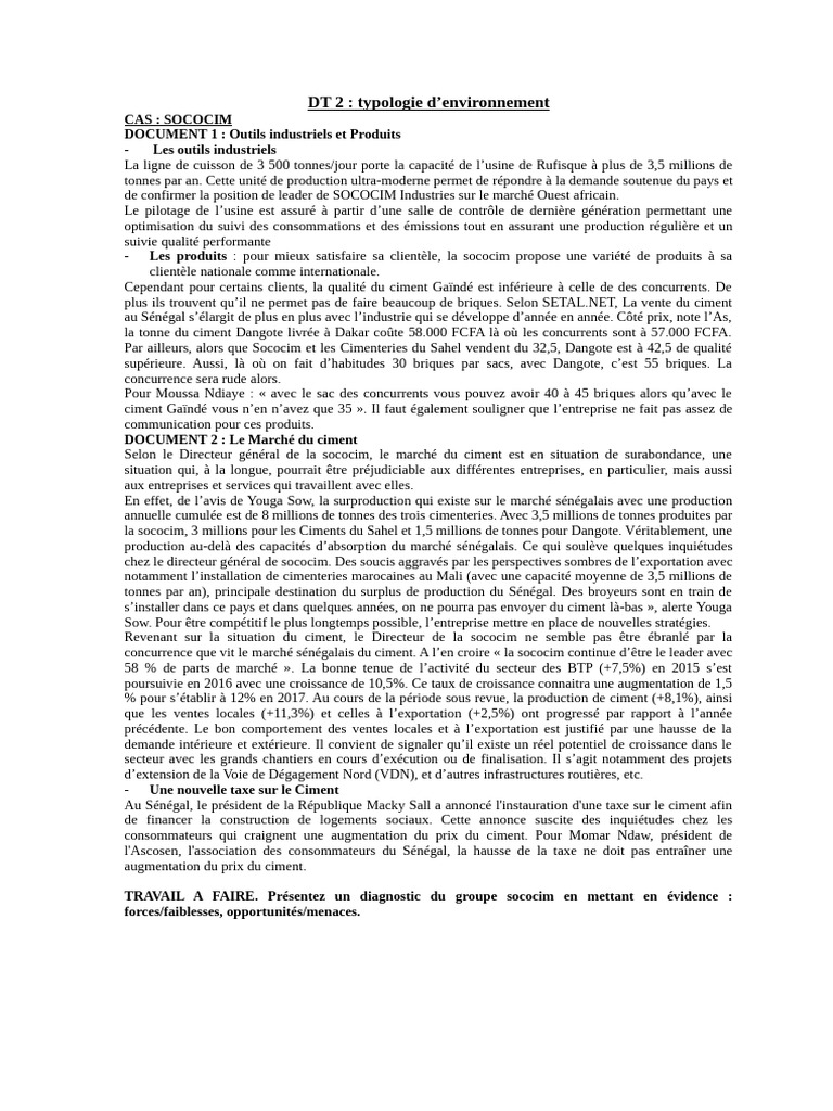 Diagnostic de SOCOCIM : Forces et Faiblesses | PDF | Ciment | Économie