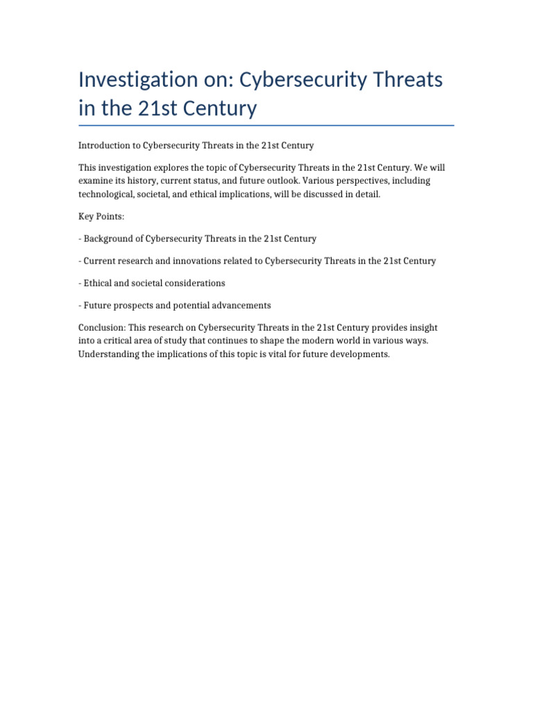 Investigation 6 Cybersecurity Threats in The 21st Century | PDF