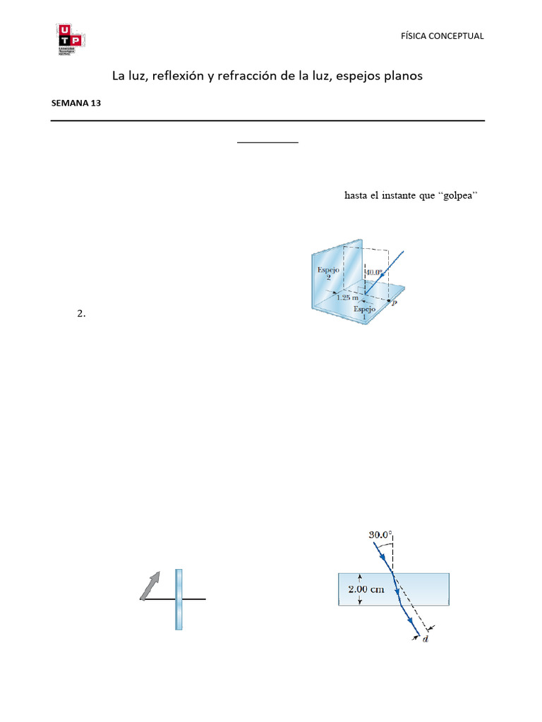 S13 Ejercicios Sobre La Luz - Reflexión y Refracción de La Luz - Espejos Planos | PDF ...
