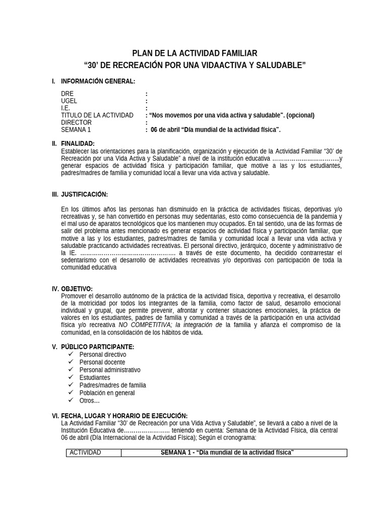 Plan de Trabajo de La Actividad 30 Min | PDF | Relaciones personales, crianza y desarrollo ...