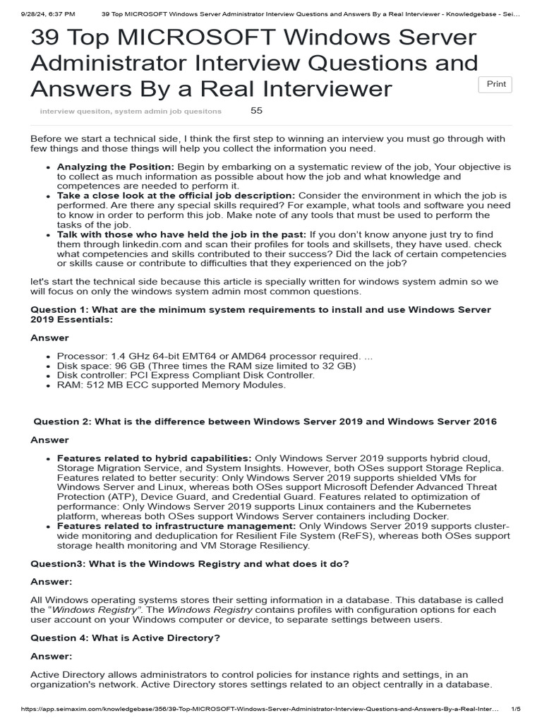 39 Top MICROSOFT Windows Server Administrator Interview Questions and ...